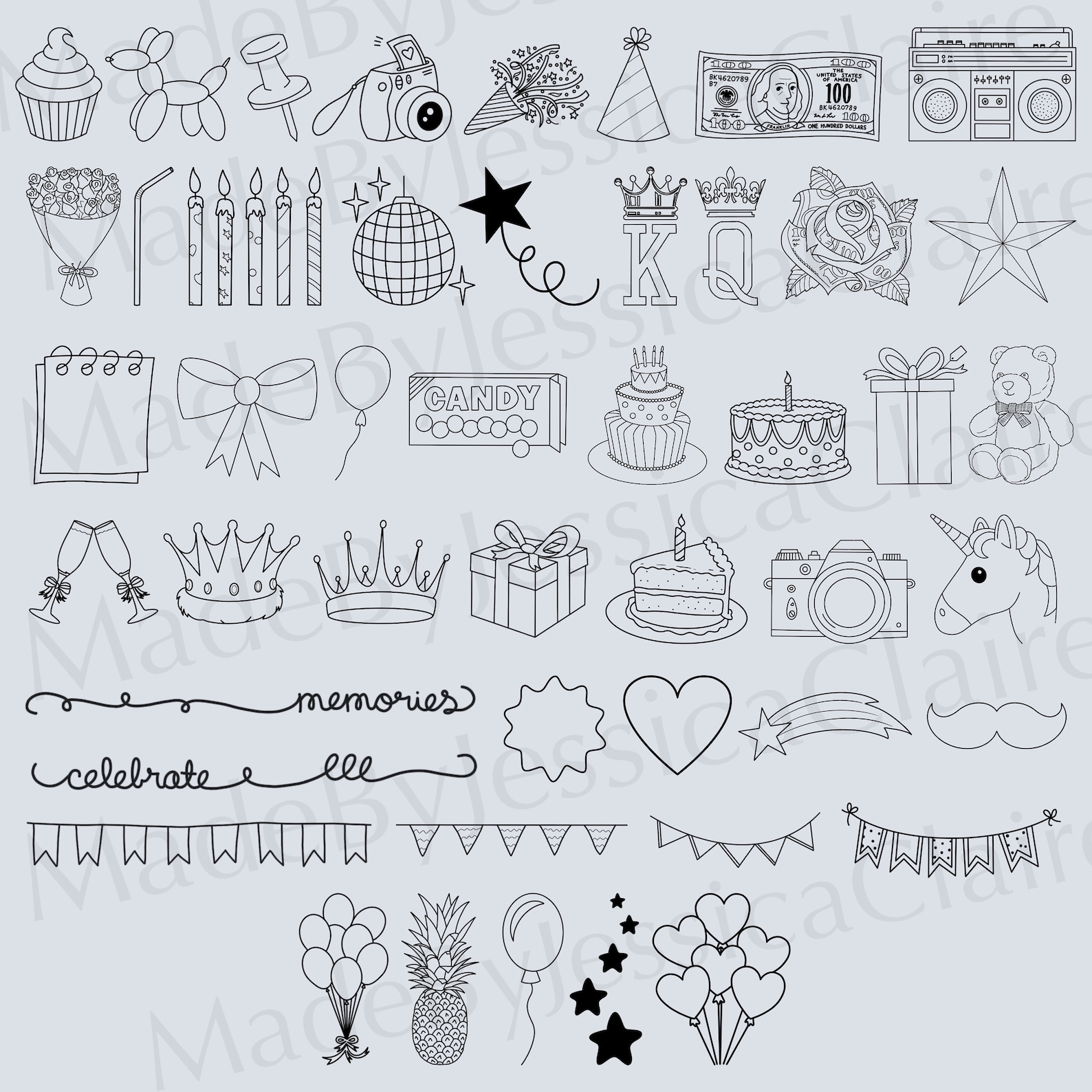 Procreate Birthday Stamps Procreate Party Stamps Doodle - Etsy