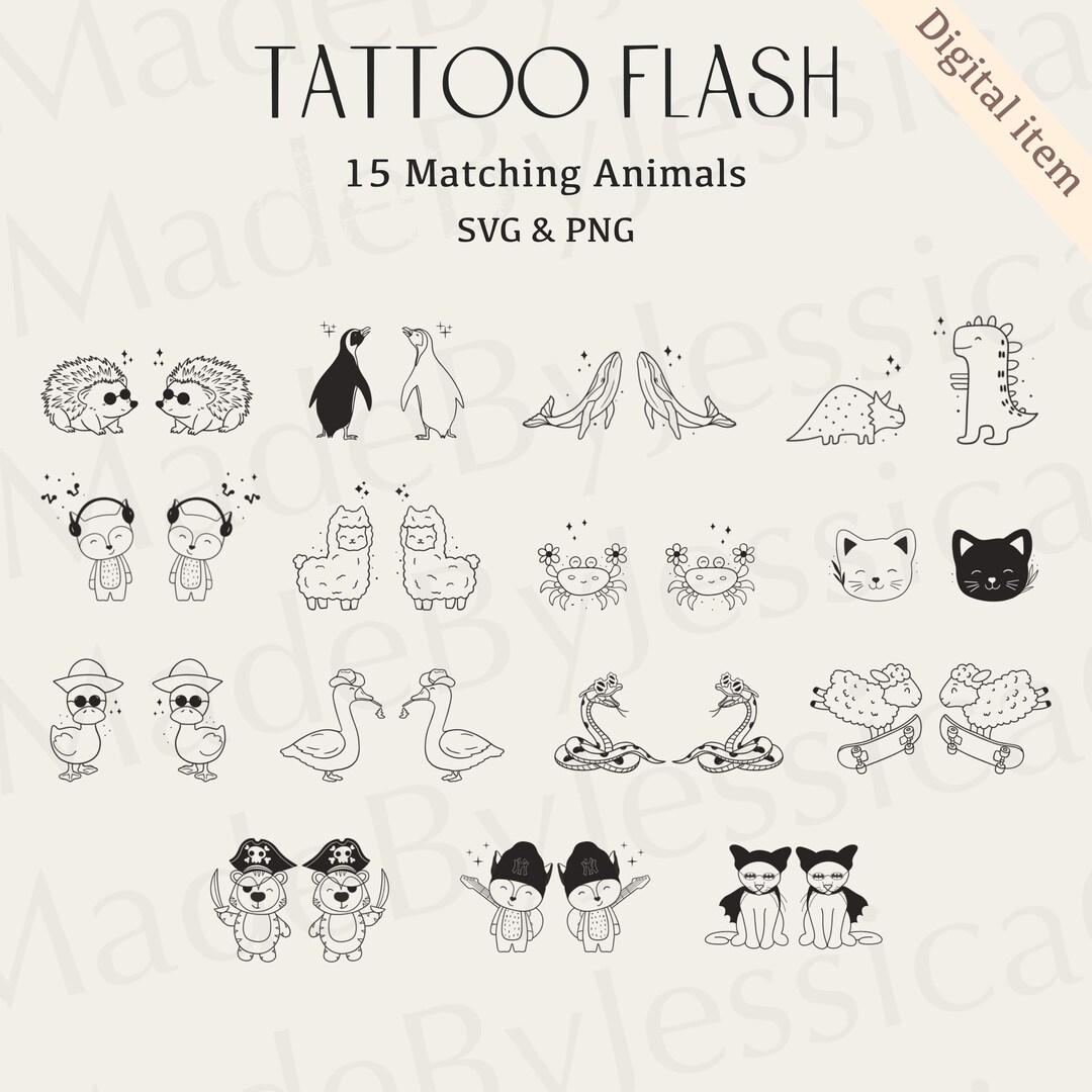 Matching Animal Tattoos SVG and PNG | SVG Doodles | Animal Cut File ...