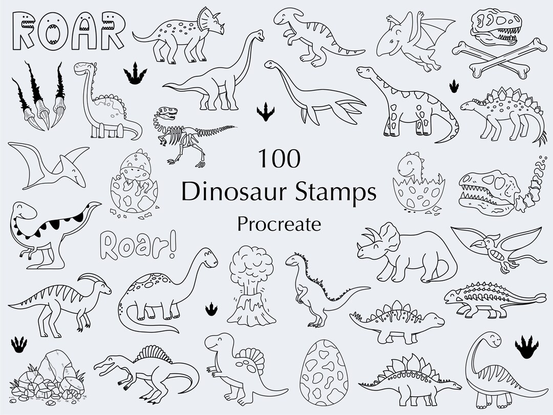 Dinosaur Procreate Stamps | Cartoon Stamps | Cute Dinosaurs | Procreate ...