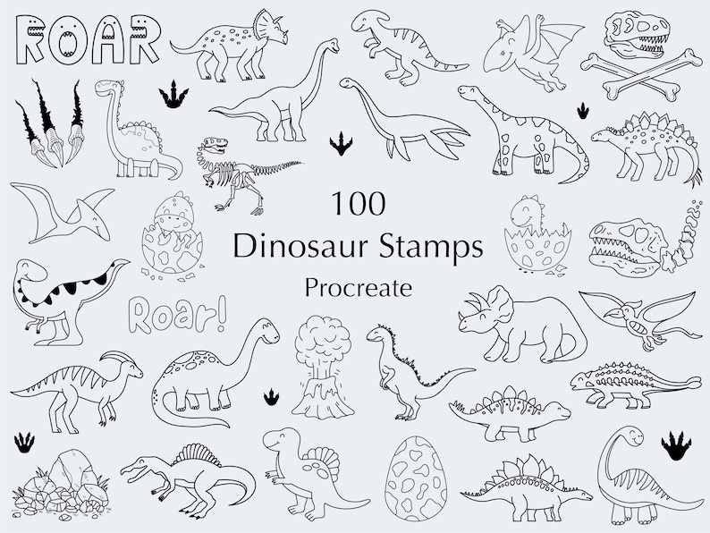 Dinosaur Procreate Stamps Cartoon Stamps Cute Dinosaurs - Etsy