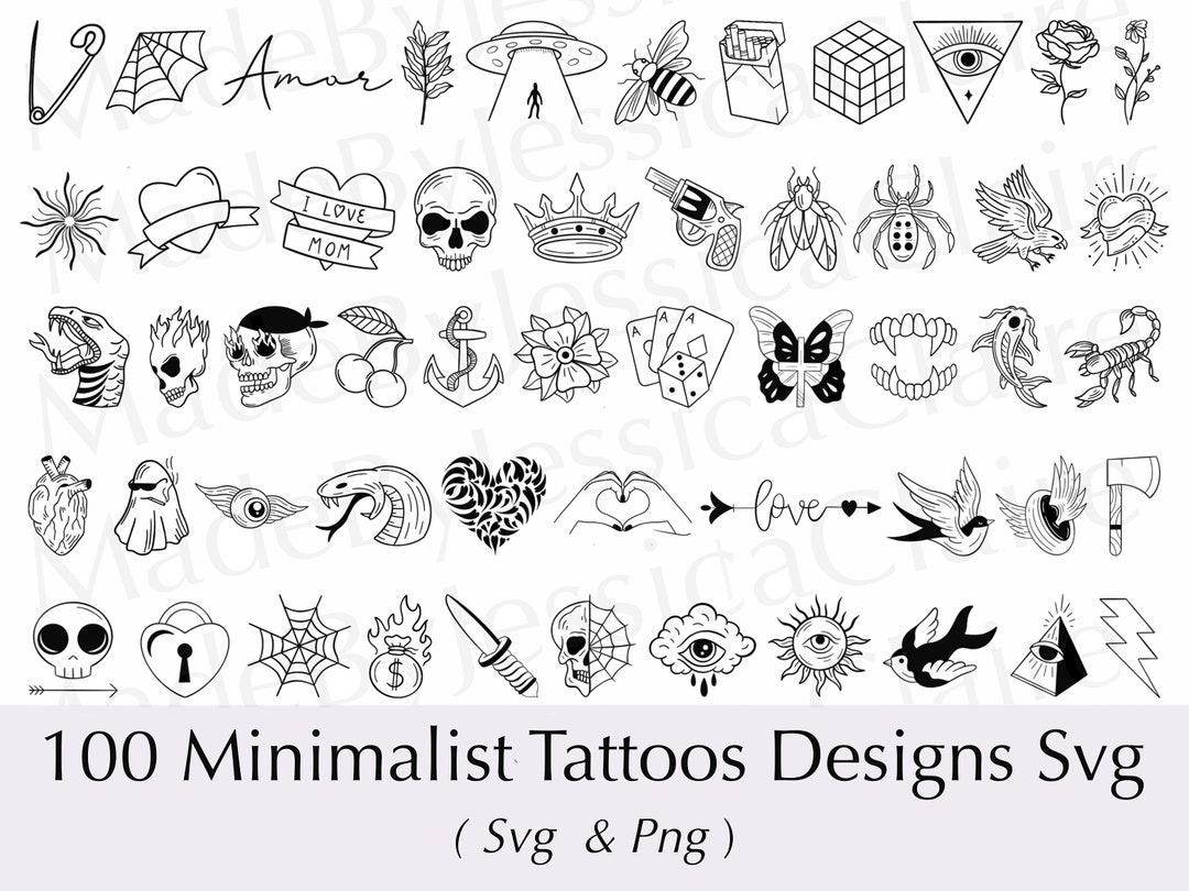 Minimalist Tattoo Designs | 100 Doodles, Stencils (SVG & PNG) - Etsy