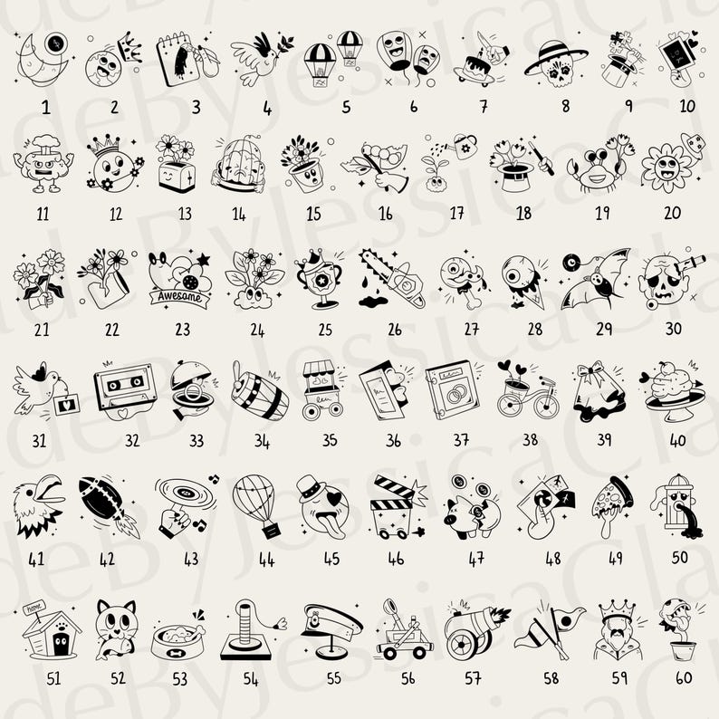 Procreate Tattoo Brushset | 60 Tiny Tattoo Doodles, Stencils ...