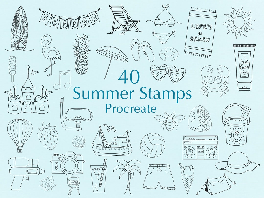 Pocreate Summer Stamps | Procreate Stamp Brushset | Commercial Use ...