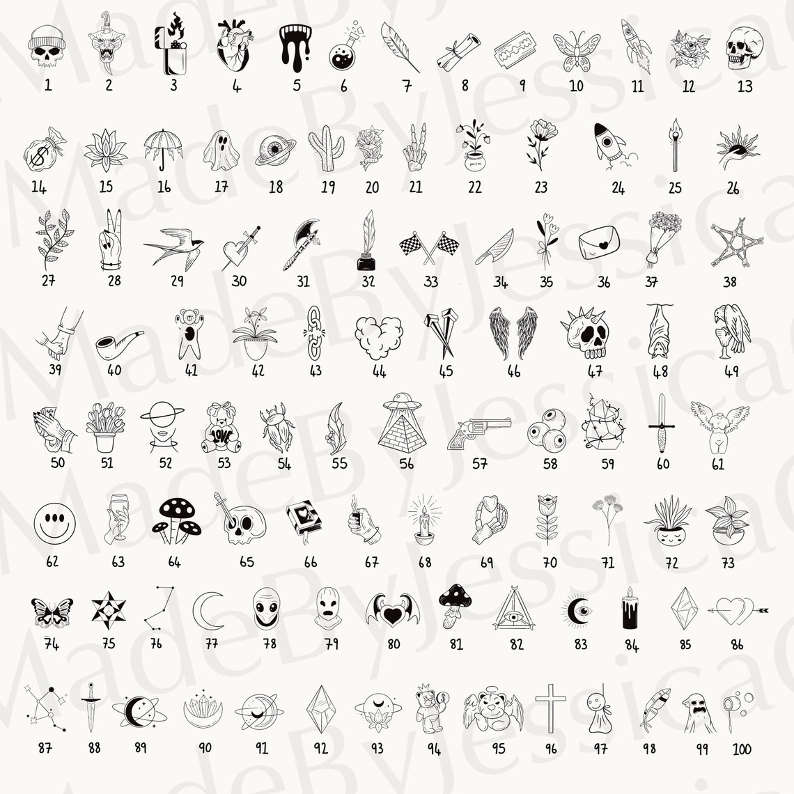 100 Tattoo Designs SVG and PNG | Doodle Cut Files, Commercial Use - Etsy