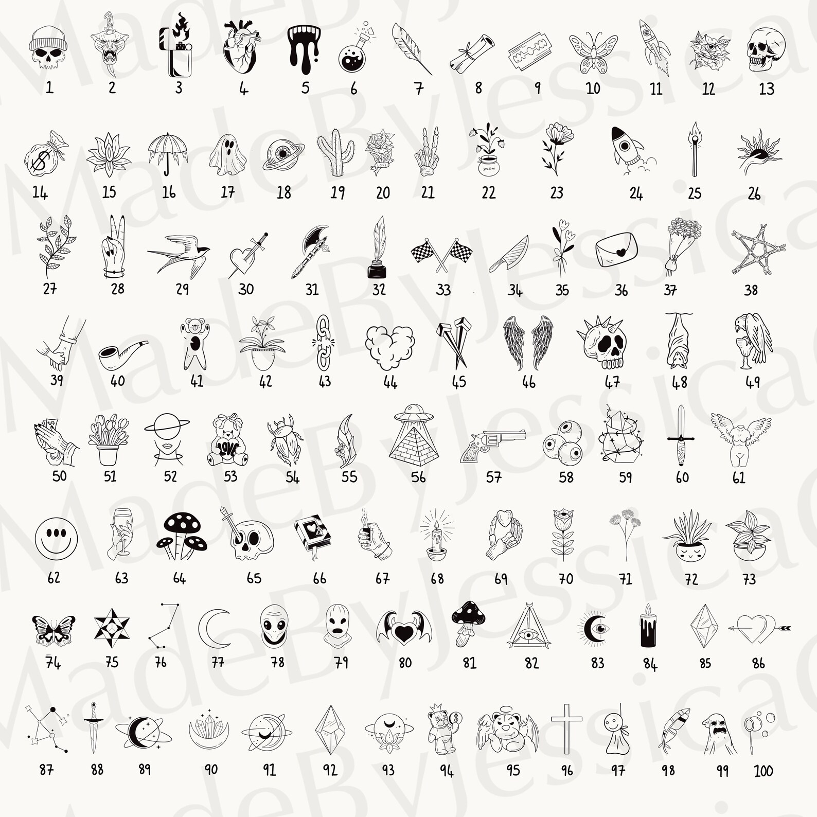100 Tattoo Designs SVG and PNG | Doodle Cut Files, Commercial Use - Etsy