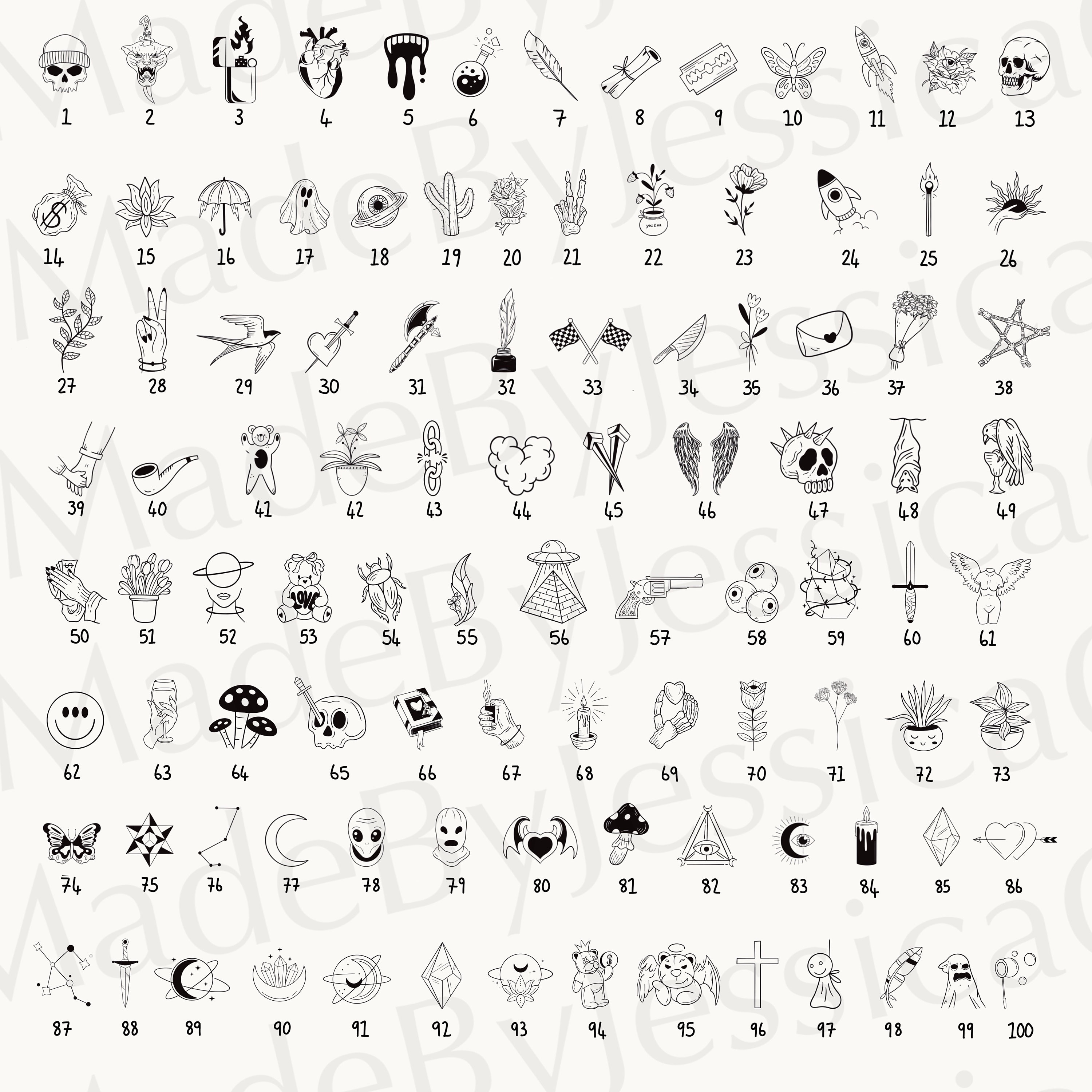 100 Tattoo Designs SVG and PNG | Doodle Cut Files, Commercial Use - Etsy
