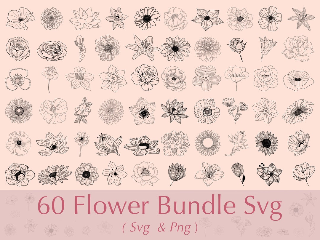 Flower SVG Bundle | 60 Floral Designs (SVG & PNG) - Etsy