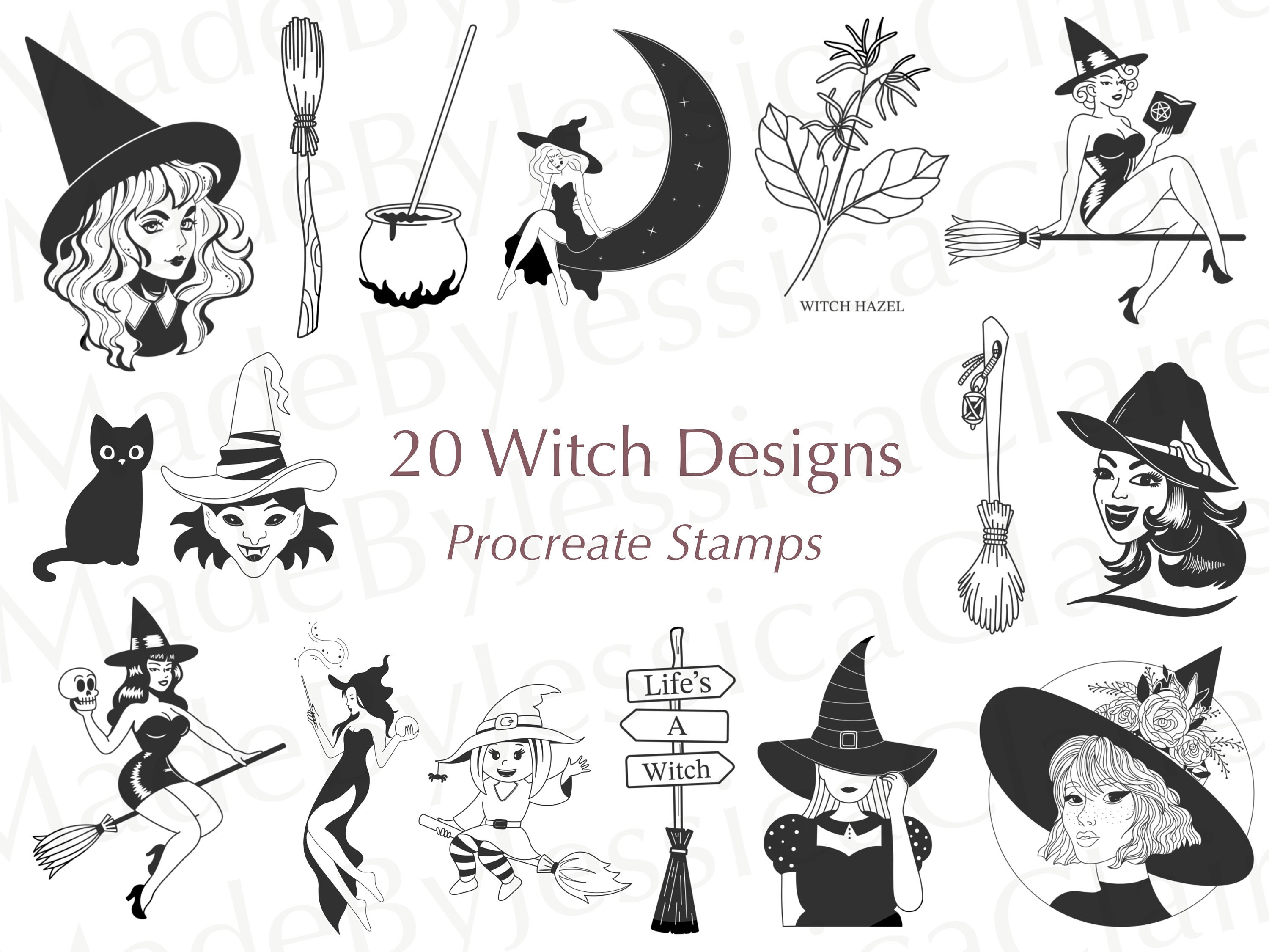 Procreate Witches Witch Stamps Halloween Stamps Spooky Stamps Celestial ...