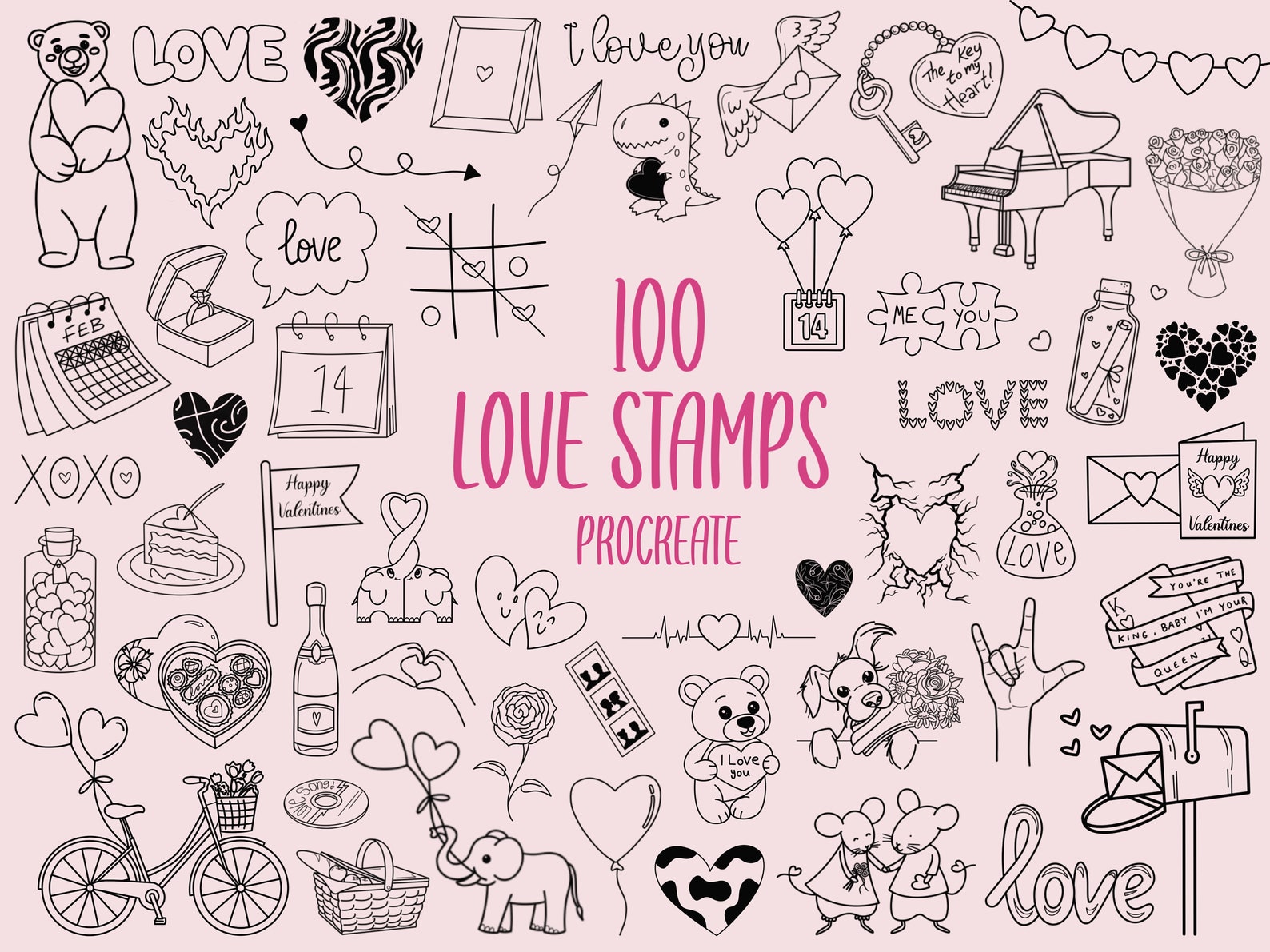 Procreate Love Stamps Procreate Valentines Stamps - Etsy