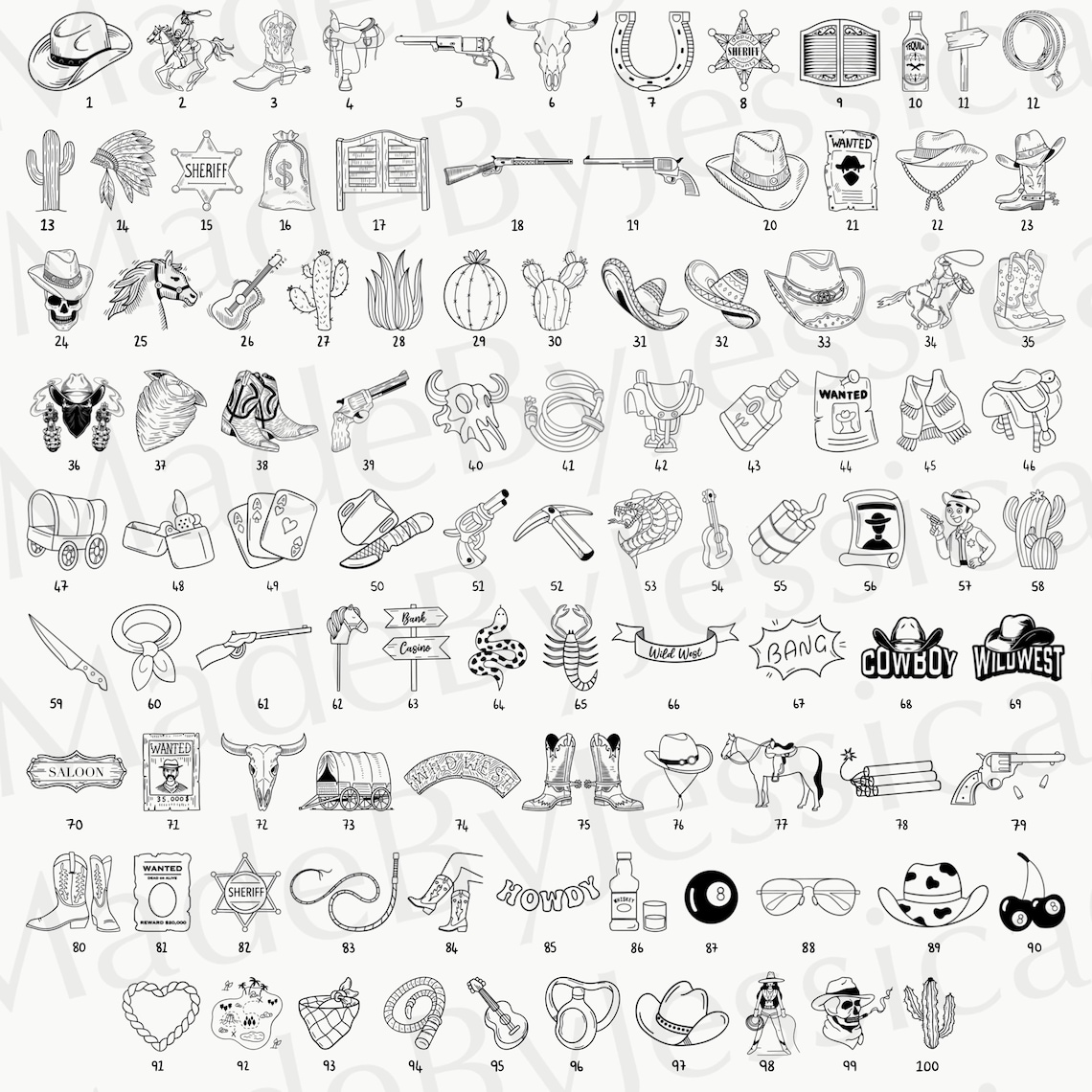 Wild West Procreate Tattoo Stamps | 100 Cowgirl Designs (brushet File ...