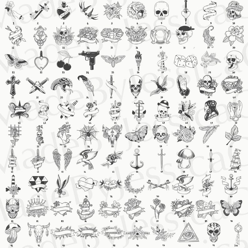 100 Traditional Tattoo Designs | Gothic Floral Tattoo Flash (SVG & PNG ...
