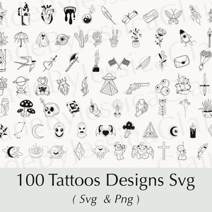 100 Tattoo Designs SVG and PNG | Doodle Cut Files, Commercial Use - Etsy