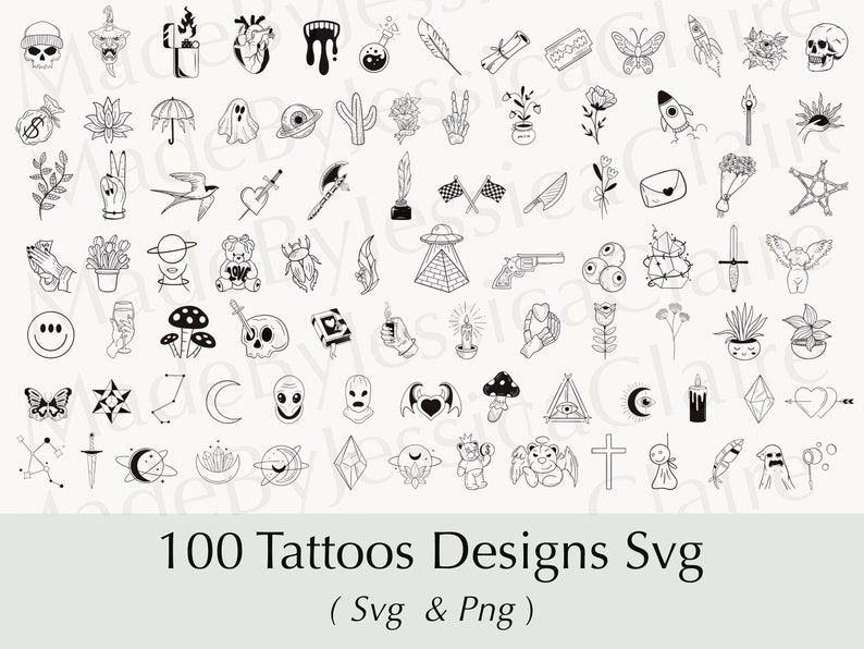 100 Tattoo Designs SVG and PNG | Doodle Cut Files, Commercial Use - Etsy