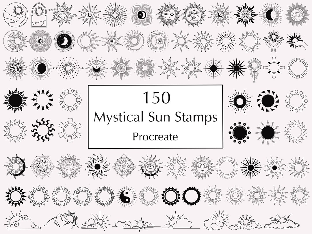 150 Mystical Sun Procreate Stamps, Celestial Boho Tattoo Designs - Etsy