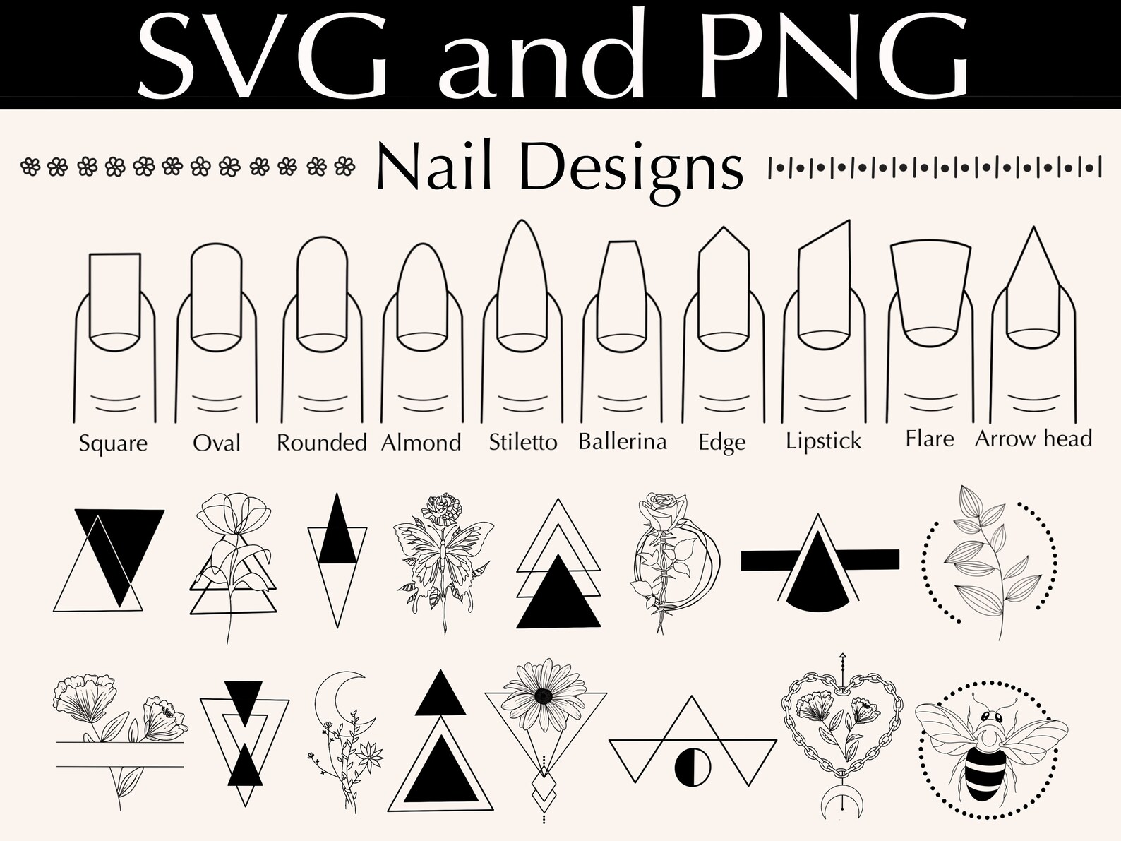 Nail Design SVG Tattoo SVG Floral SVG Geometric Svg | Etsy