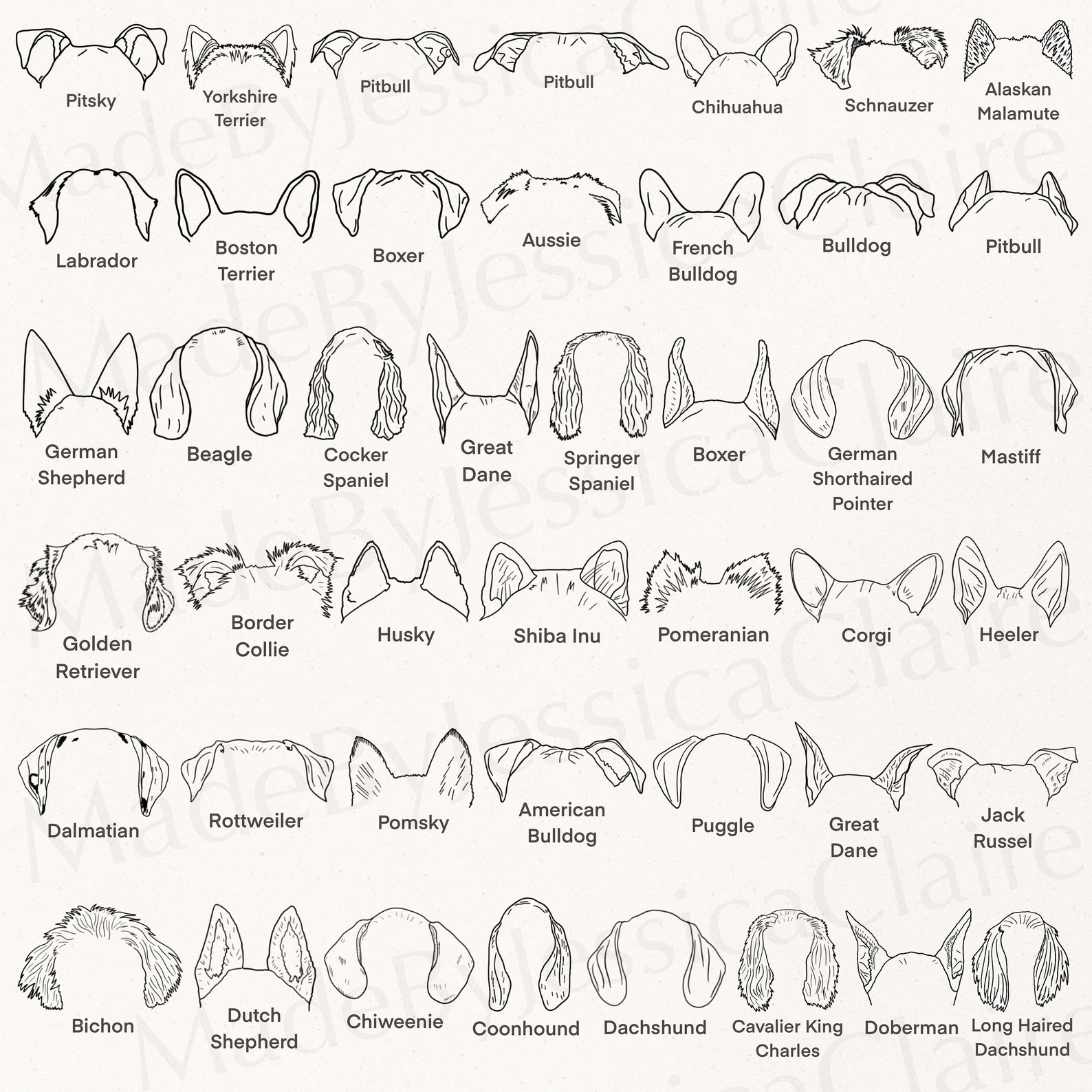 Procreate Dog Ears Dog Breed Line Drawing Animal Stamps - Etsy