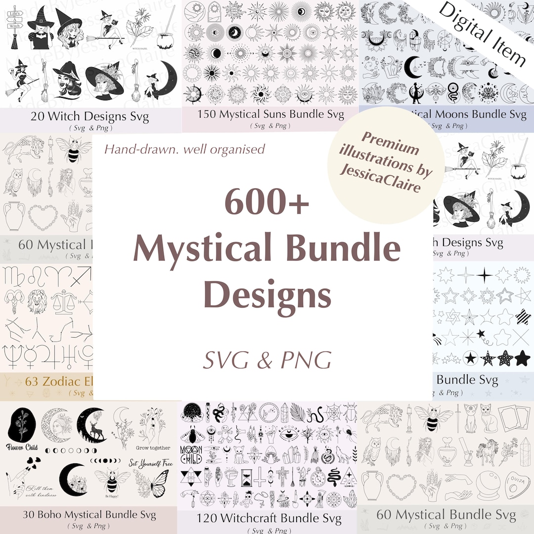 Mystical Bundle SVG & PNG | Witches Svg | Tattoo Svg | Flowers Svg ...