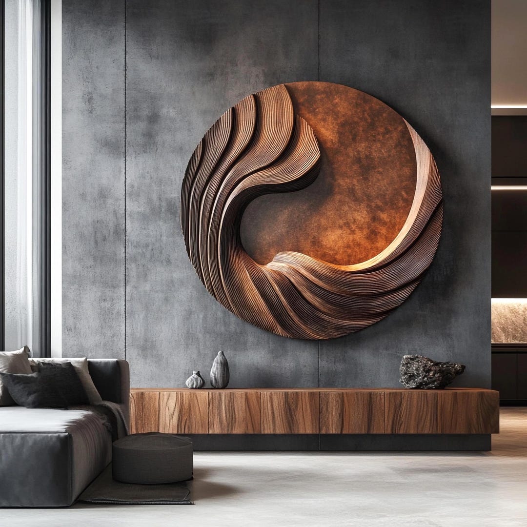 Hand-carved Wood Wall Sculpture | Eternal Flow, Modern Organic Wave Art ...