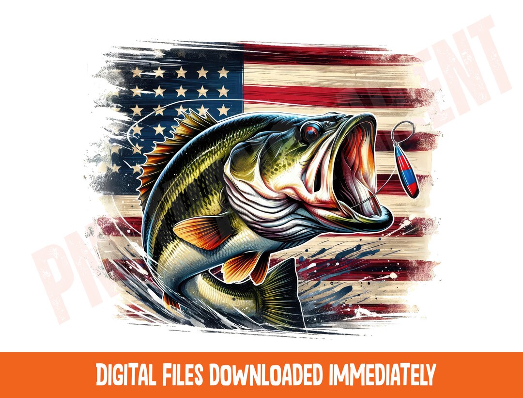 Patriotic Bass Fishing PNG: American Flag, Distressed Design (digital ...