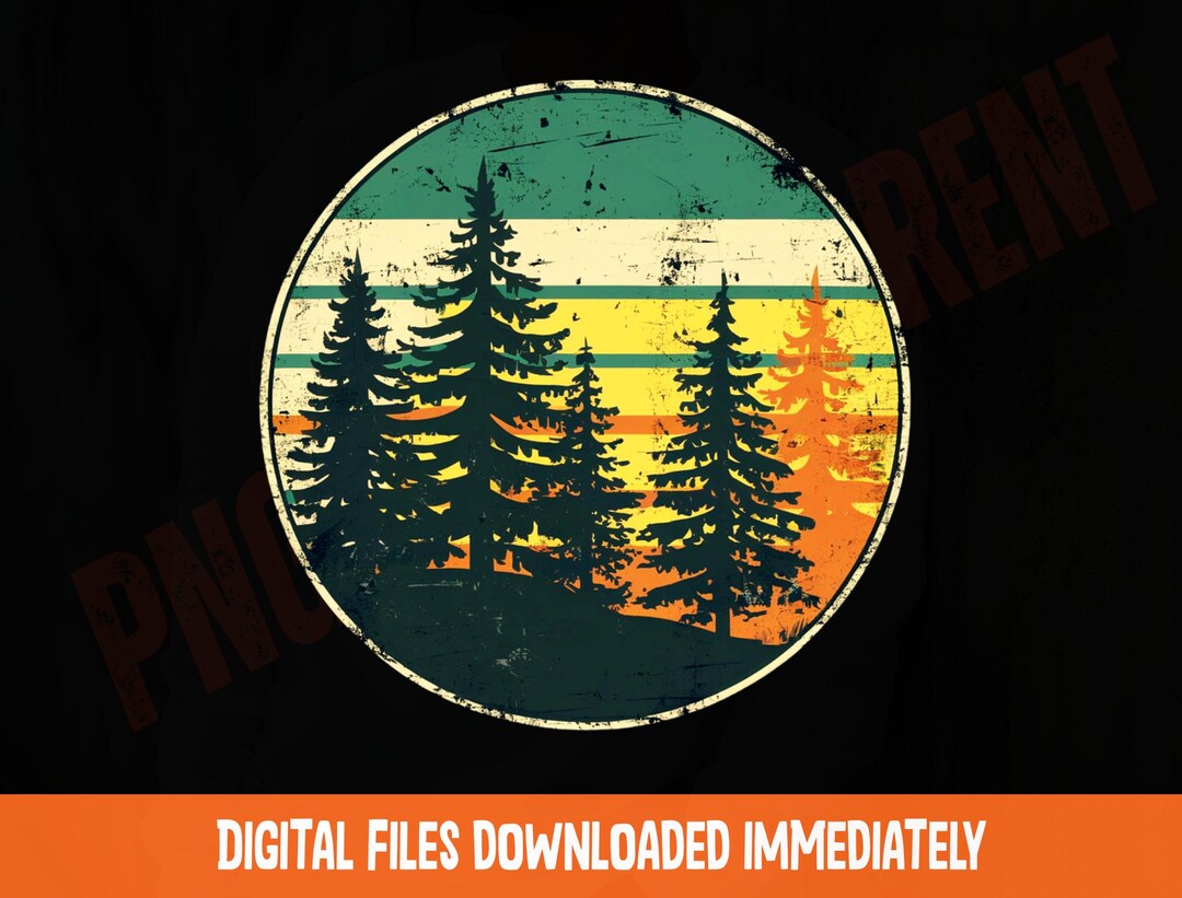 Retro Forest Sunset Png, Vintage Tree Sublimation, Distressed Woodland ...