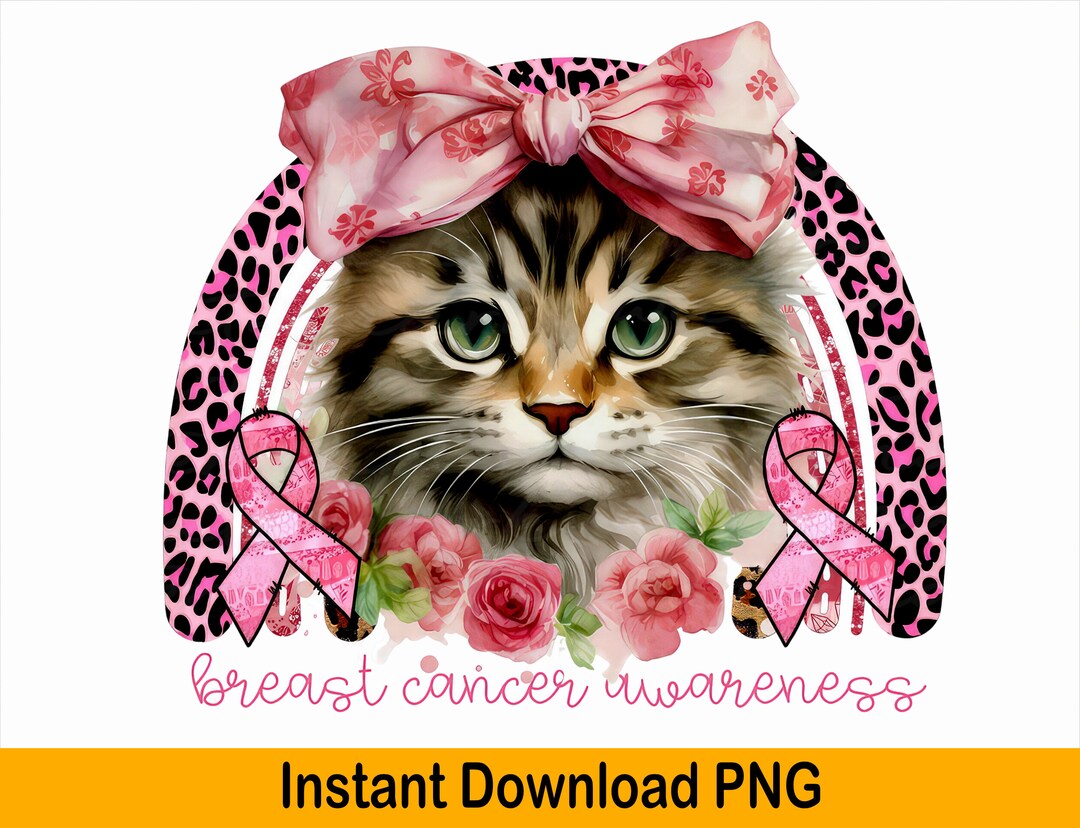 Cute Cat Pink Ribbon Png We Wear Pink Breast Cancer Png - Etsy