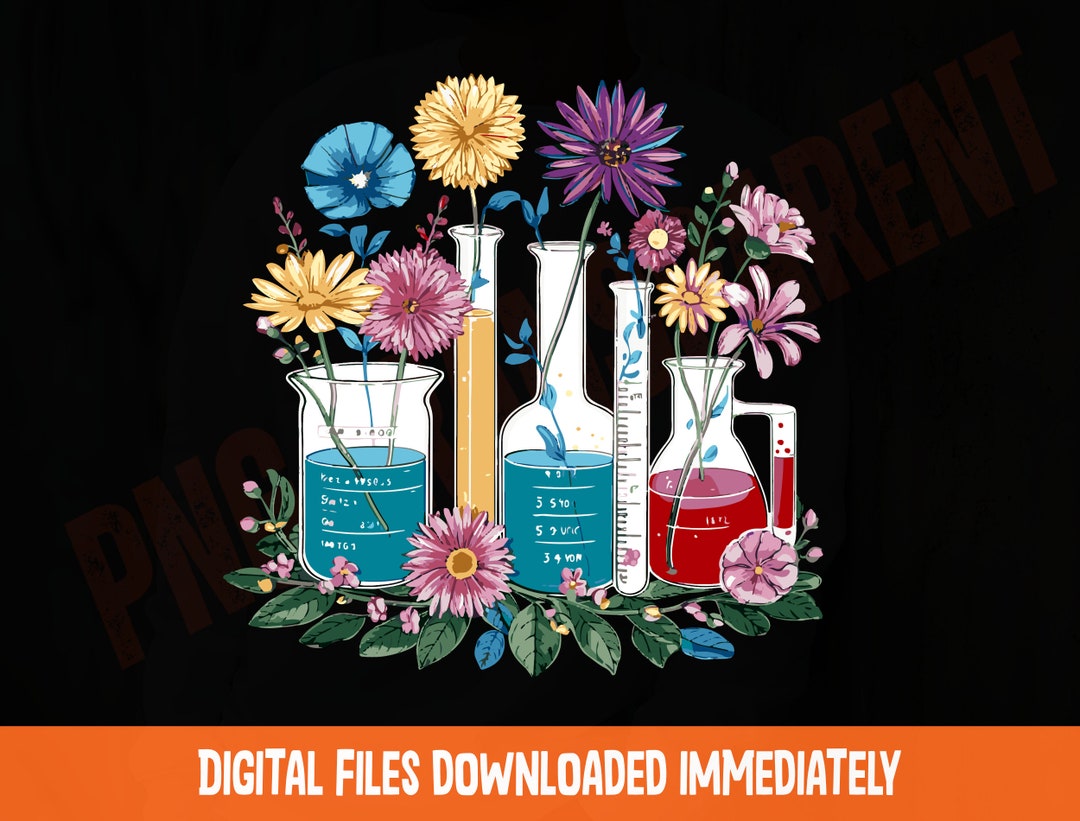 Floral Chemistry Beakers Png, Scientist Lab Tech Sublimation, Botanical ...