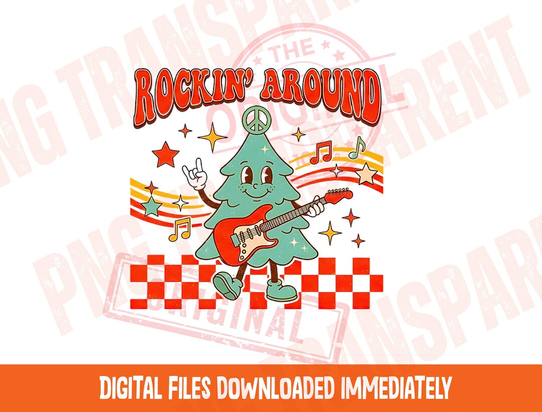 Rockin Around Christmas PNG, Retro Tree Guitar Sublimation, Groovy ...