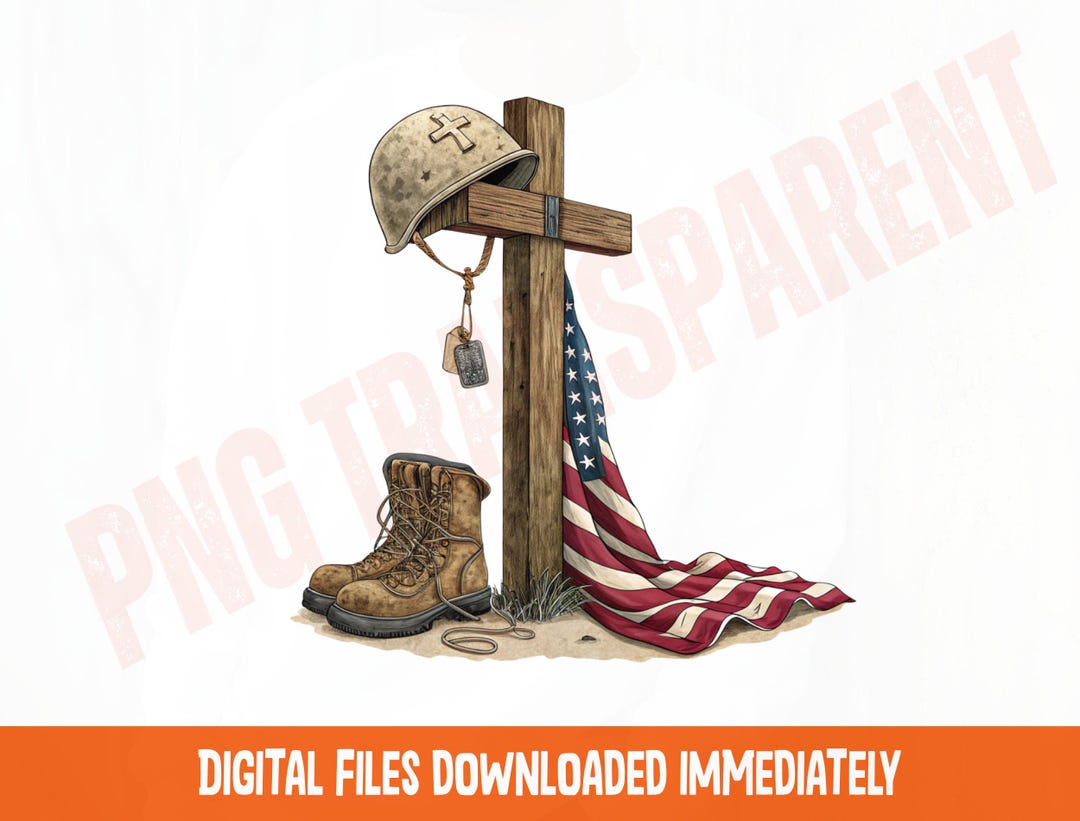 Battlefield Cross PNG: Fallen Soldier Memorial, American Flag (digital ...