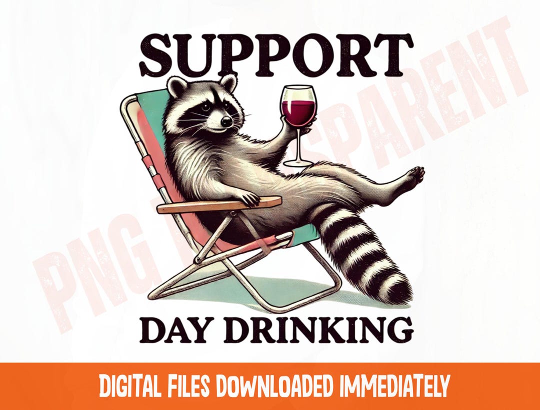 Raccoon With Wine Retro Png, Day Drinking Sublimation Design, Funny ...