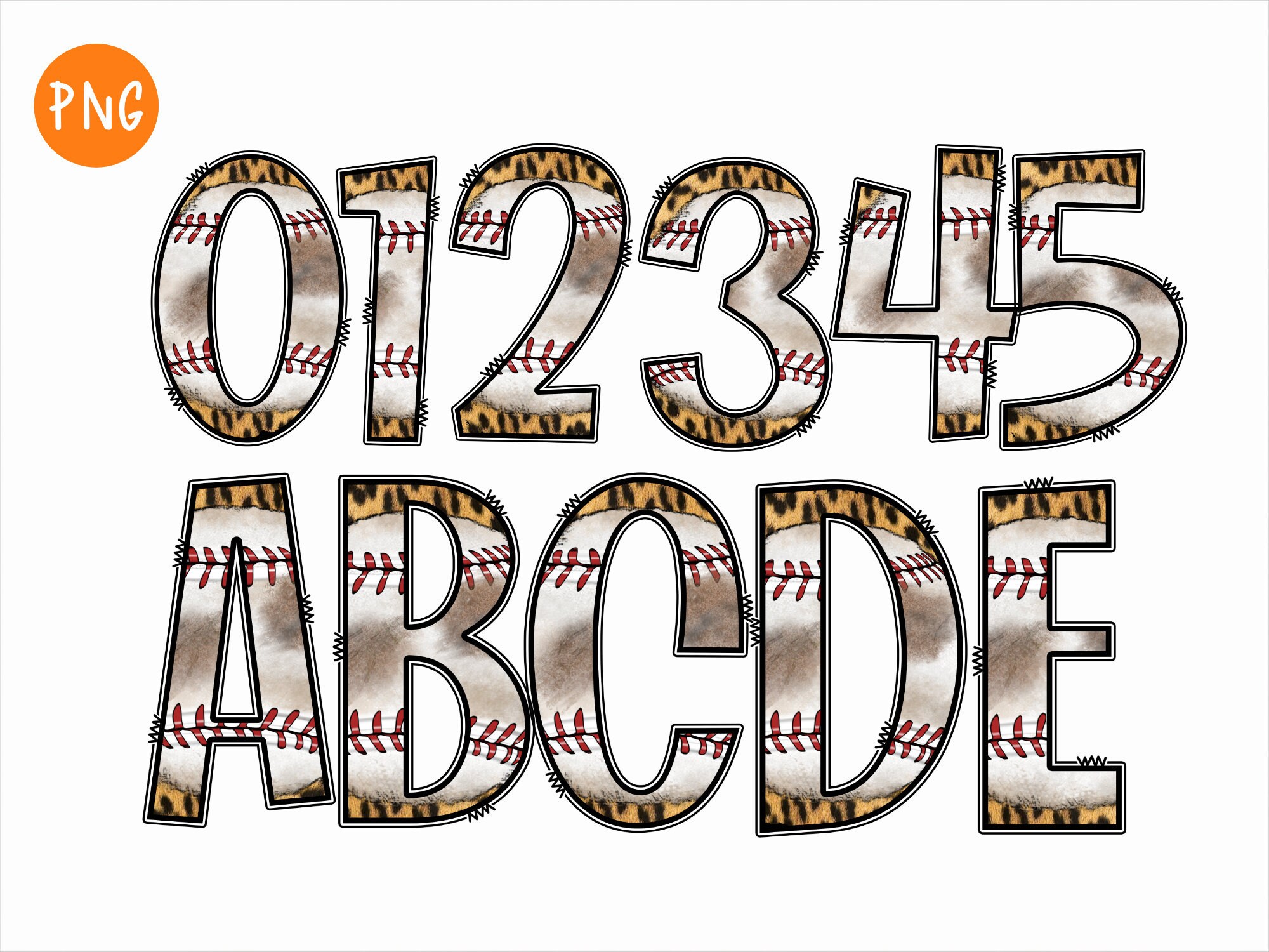 Baseball Leopard Alphabet PNG Bundle: Sports Doodle Letters (digital ...