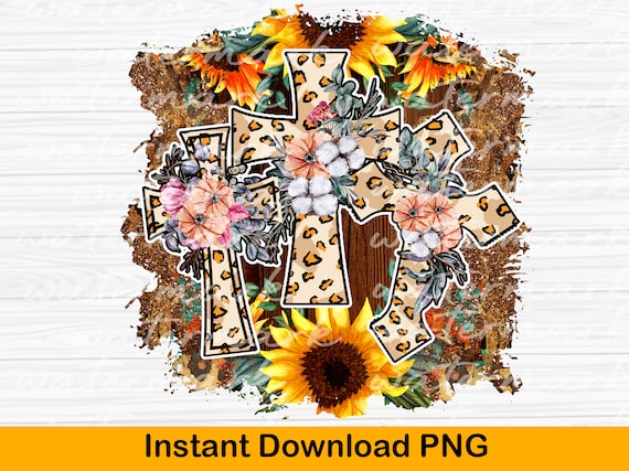 Cross Background Png Leopard Cross Png Sunflower Cross Png | Etsy