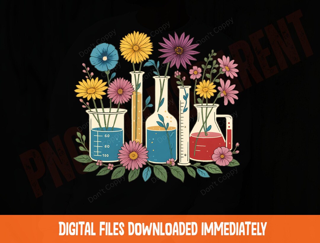 Floral Chemistry Beakers Png, Scientist Lab Tech Sublimation, Botanical ...