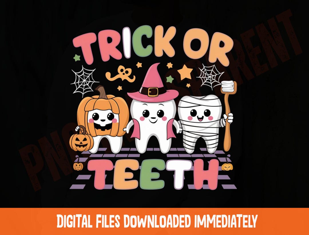 Trick or Teeth Halloween Png, Cute Tooth Characters in Costumes, Fun ...