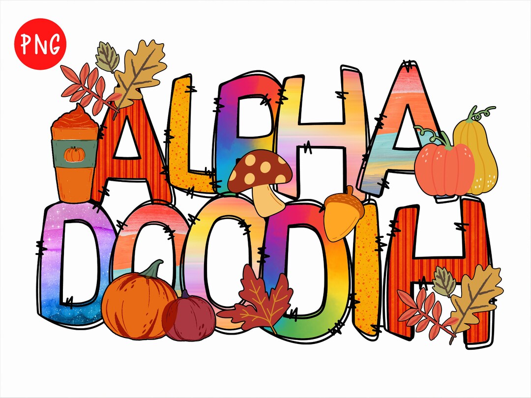 Fall Doodle Letters With Clip Art, Doodle Alpha Bundle Font Png, Fall ...