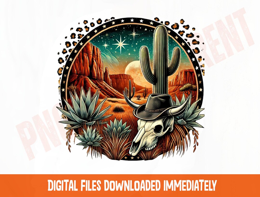 Western Desert Leopard Print Png, Cactus and Skull Sublimation Design ...