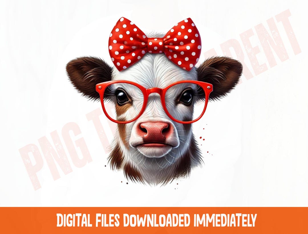 Cute Cow With Glasses and Bow Png, Farm Animal Sublimation, Funny Cow ...