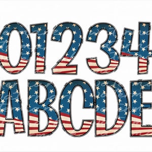 4th of July PNG Letters Png, Patriotic Doodle Alphabet Bundle Png, Red ...