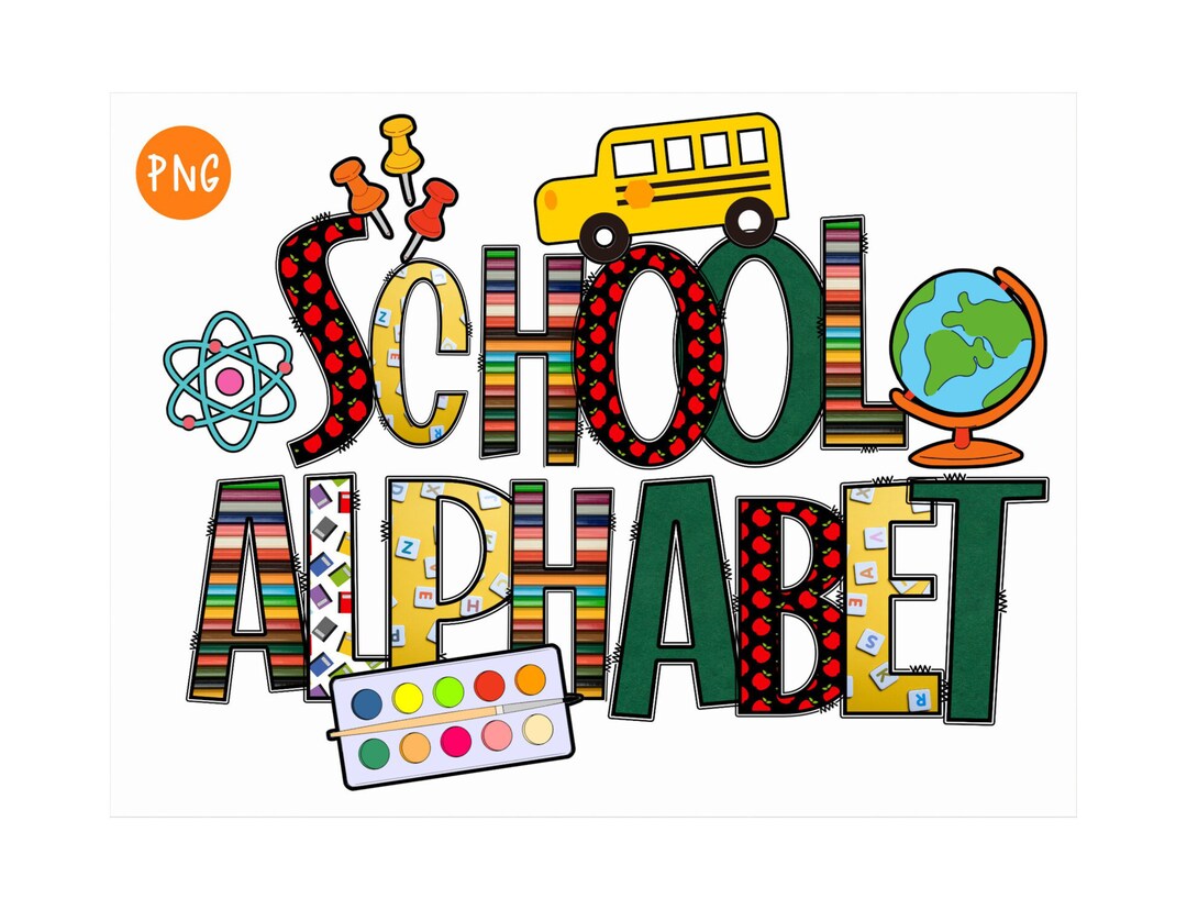 School Alphabet Doodle Letters & Numbers Sublimation PNG ,schoo Alpha ...