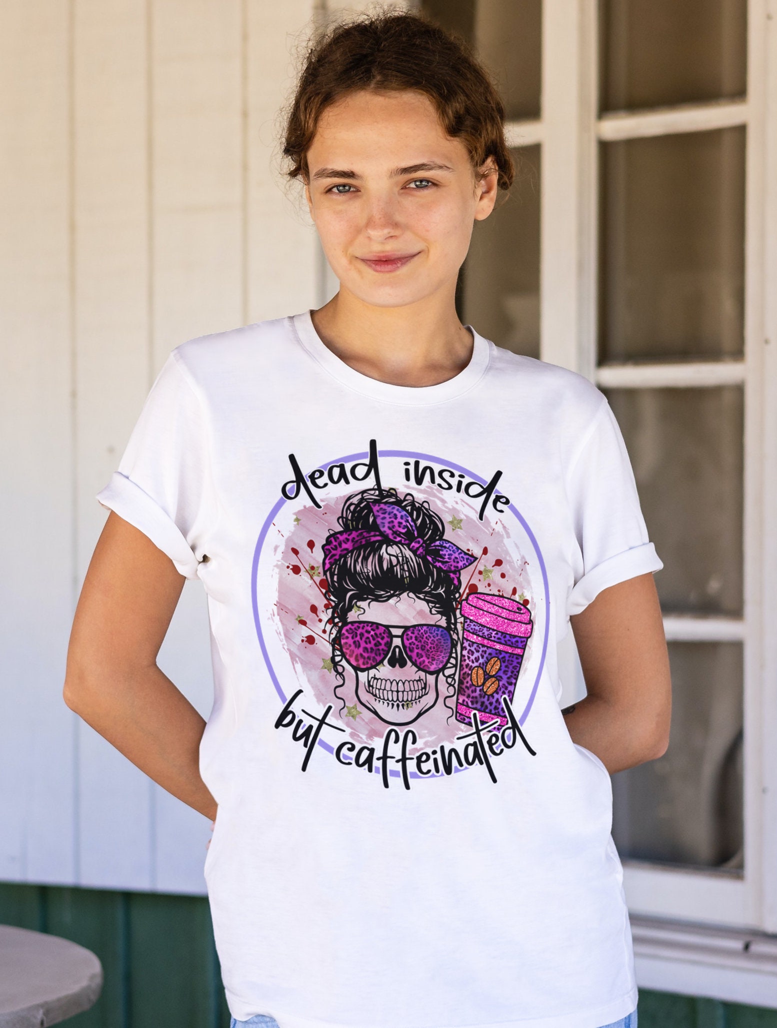 Dead Inside but Caffeinated PNG Messy Bun Png Halloween - Etsy