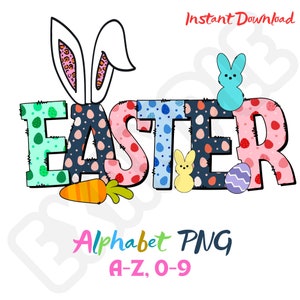 Easter Alphabet Doodle Letters Png Bundle, Bunny Letters Sublimation ...