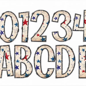 4th of July PNG Letters Png, Patriotic Doodle Alphabet Bundle Png, Red ...