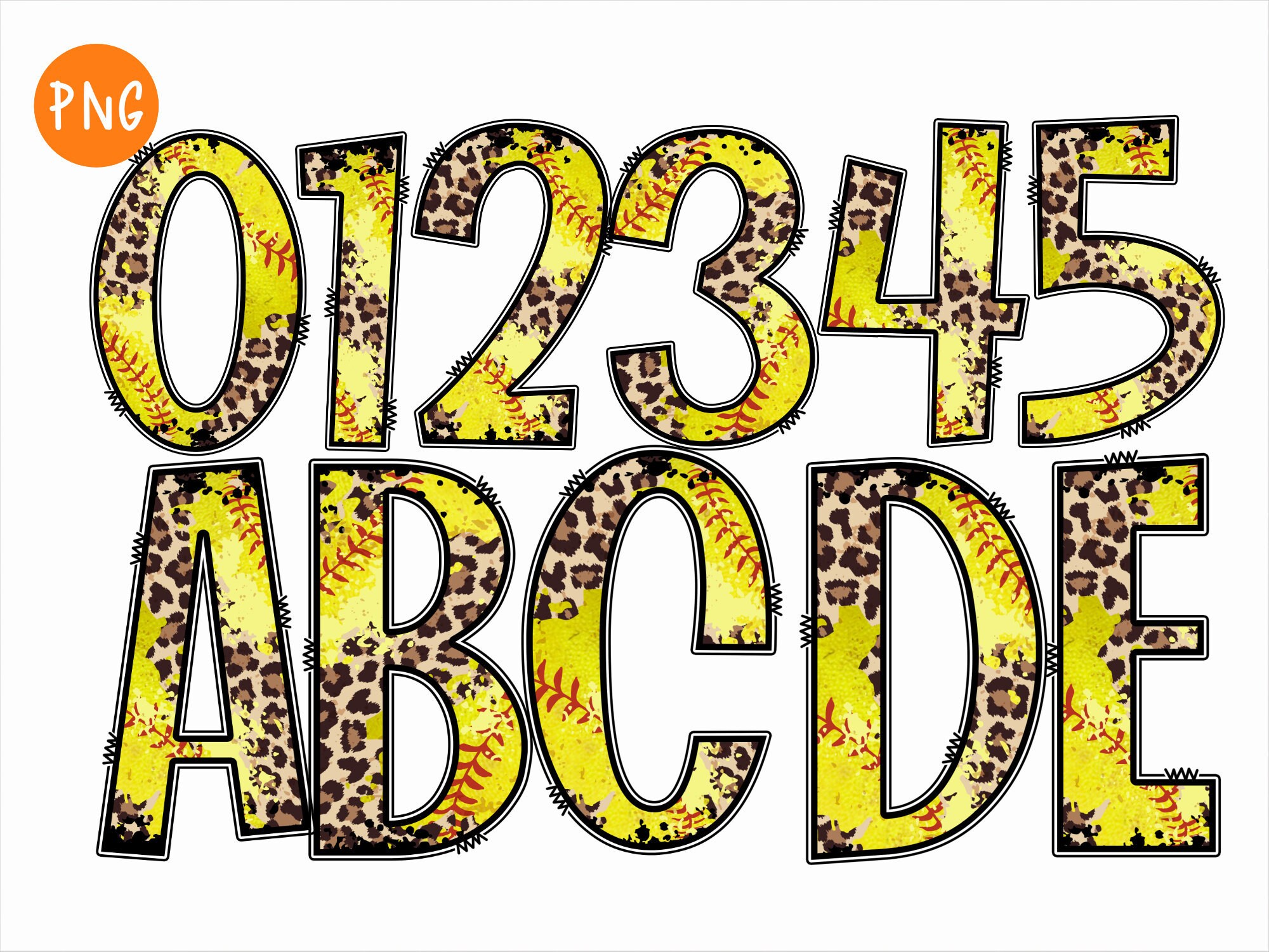Baseball Leopard Alphabet PNG Bundle: Sports Doodle Letters (digital ...