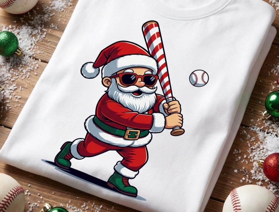 Baseball Santa PNG, Funny Candy Cane Bat Christmas Sublimation, Cool ...