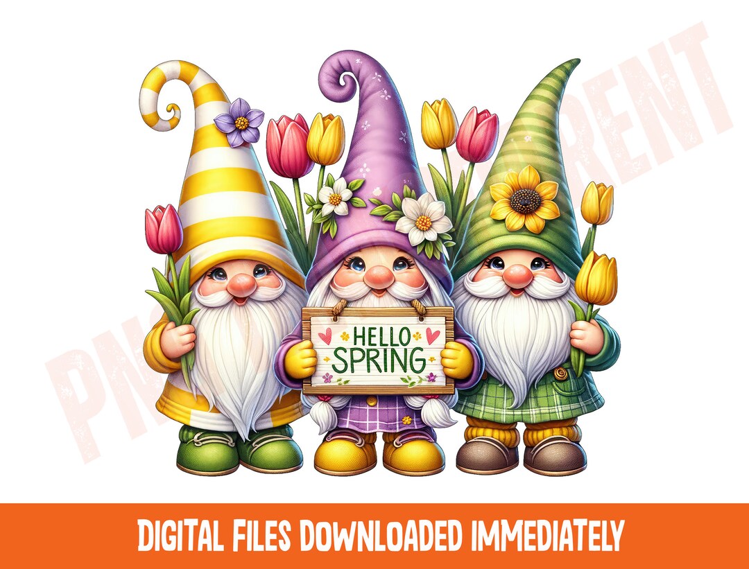 Hello Spring Gnomes PNG, Tulip Garden Gnome Clipart, Spring Welcome ...