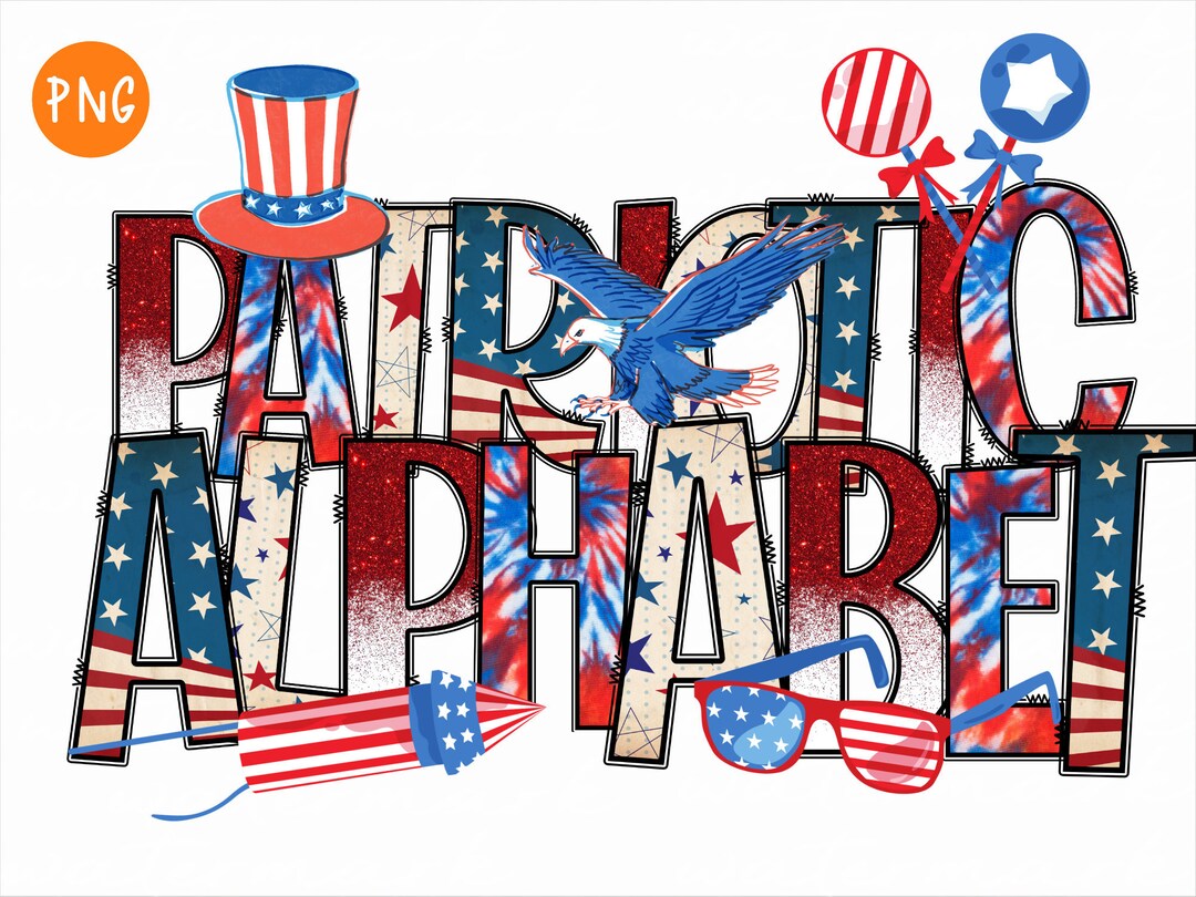 4th of July PNG Letters Png, Patriotic Doodle Alphabet Bundle Png, Red ...