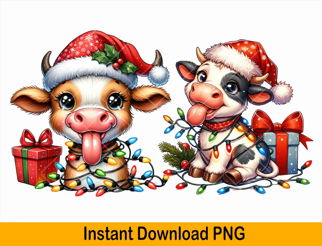 Farm Animal Christmas Cow PNG Festive Sublimation Design Holiday Farm ...