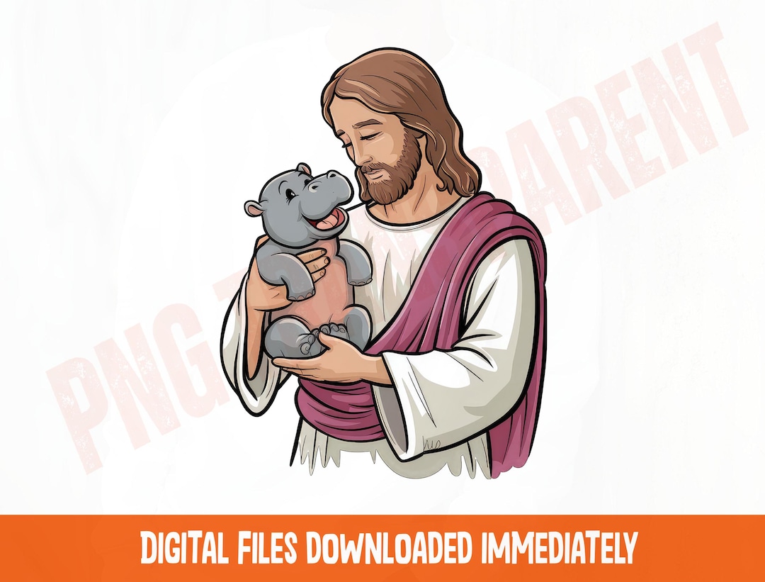 Jesus Loves Moo Deng Pig Cute Baby Hippo Png, Whimsical Animal Art Png ...