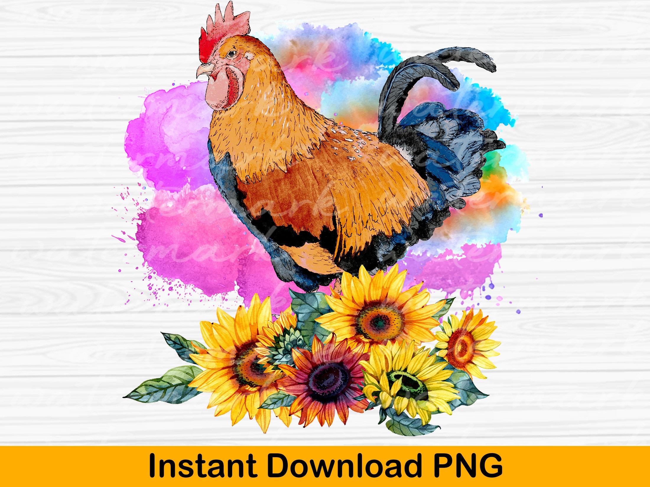 Chicken Sublimation png Watercolor Rooster with Flowers PNG | Etsy