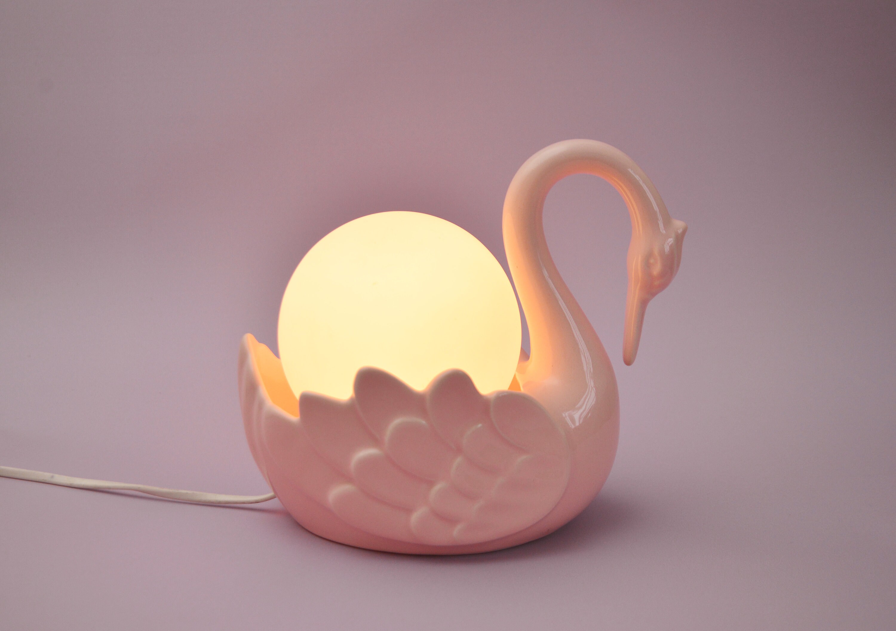 Vintage Pink Ceramic Swan Lamp - Etsy