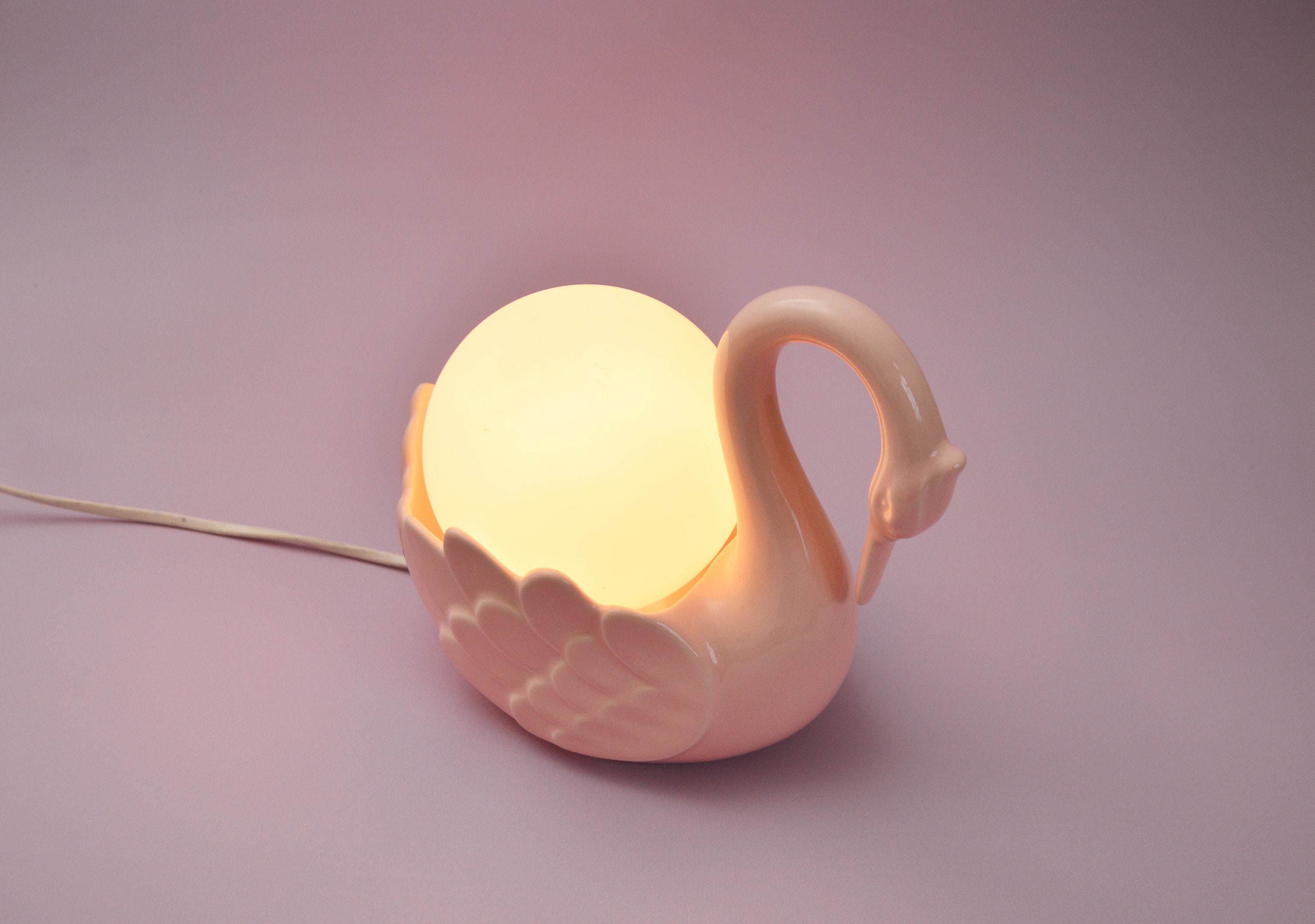 Vintage Pink Ceramic Swan Lamp - Etsy